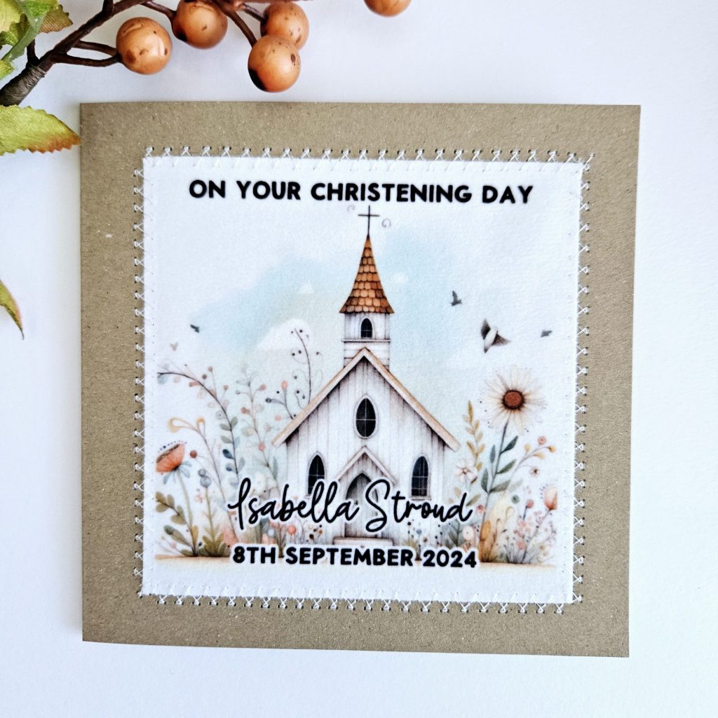 Personalised Fabric Print Christening Card - Bespoke Personalised Gifts ...