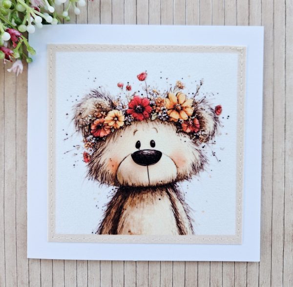 Handmade Teddy Bear Fabric Greeting Card – Blank 5 x 5 Card - Bespoke ...