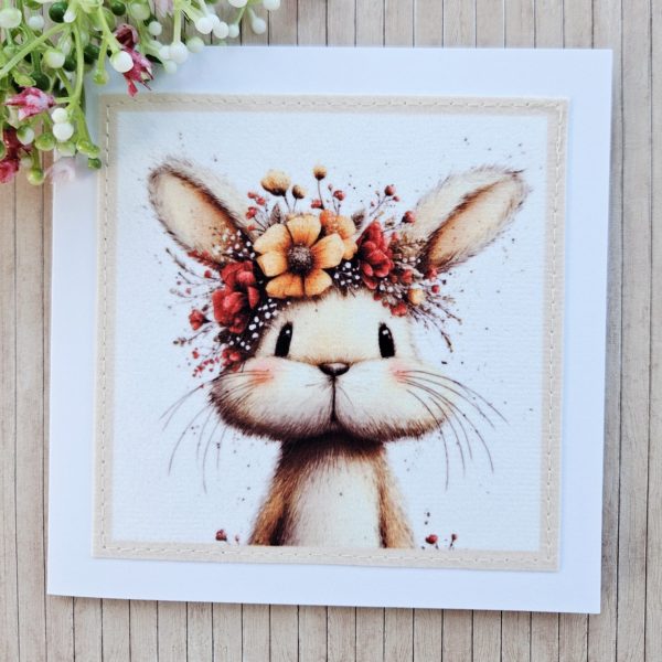 Handmade Rabbit Fabric Greeting Card – Blank 5 x 5 Card - Bespoke ...