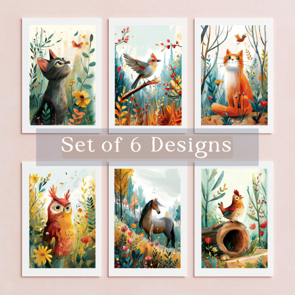 Set of 6 Animal Greeting Cards – Whimsical Illustrated A6 Card Set ...